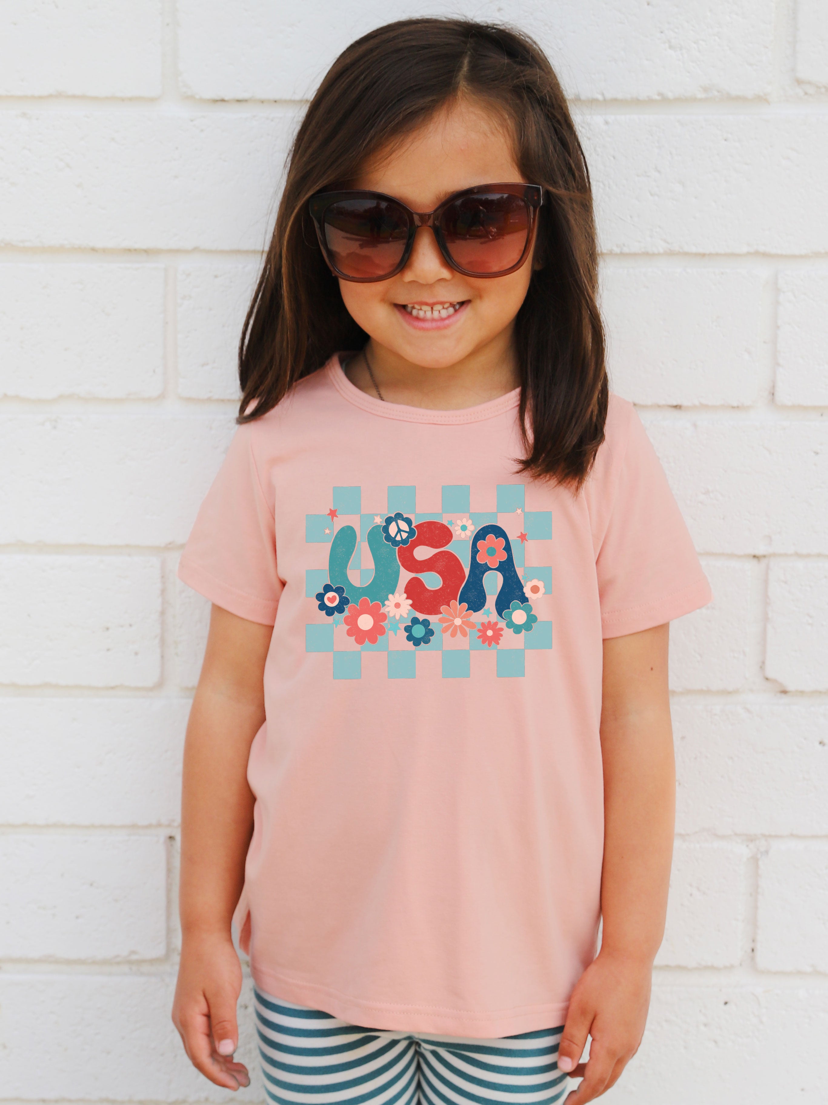 Checkered Daisy USA Kids Graphic Tee – Tickled Teal LLC