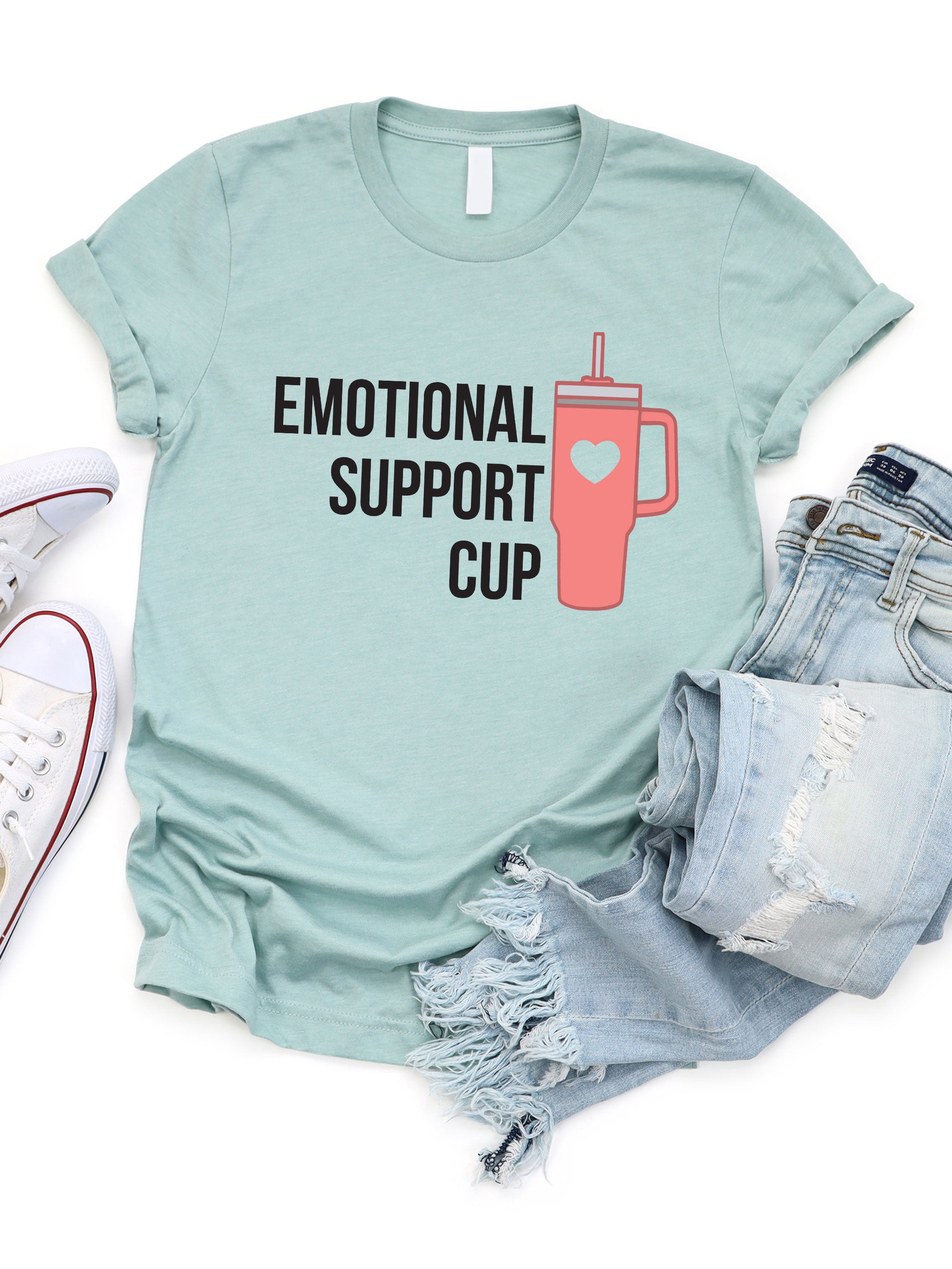 Emotional Support Cup Stanley Graphic Tee – Tickled Teal LLC