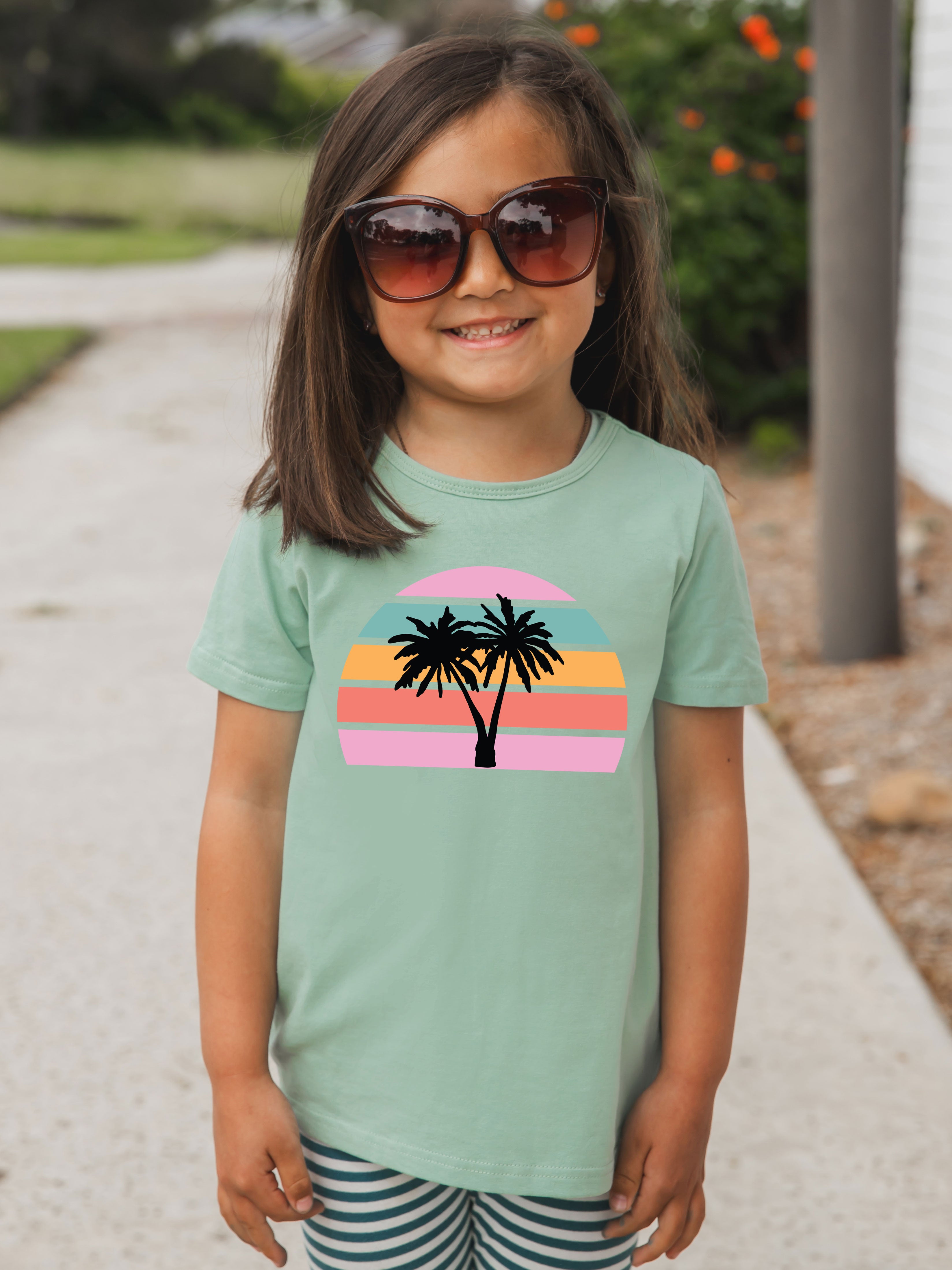 Sunset Palm Tree Kids Graphic Tee – Tickled Teal LLC