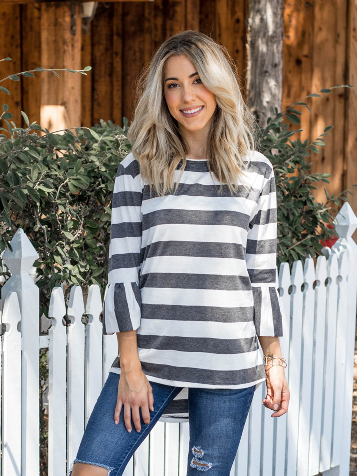 3/4 Sleeve Flare Sleeve Allie Top – Tickled Teal LLC
