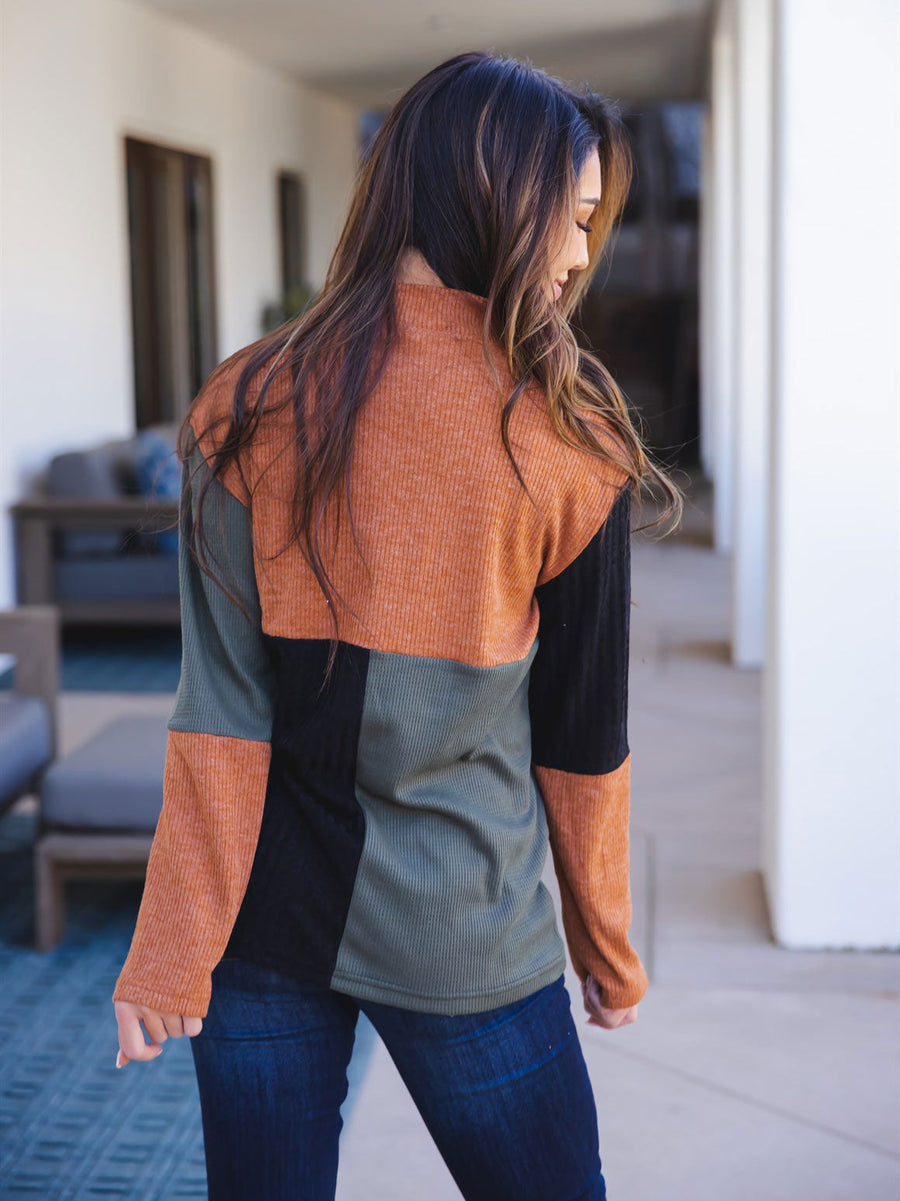 Tri-color Mockneck Emrie Top – Tickled Teal LLC