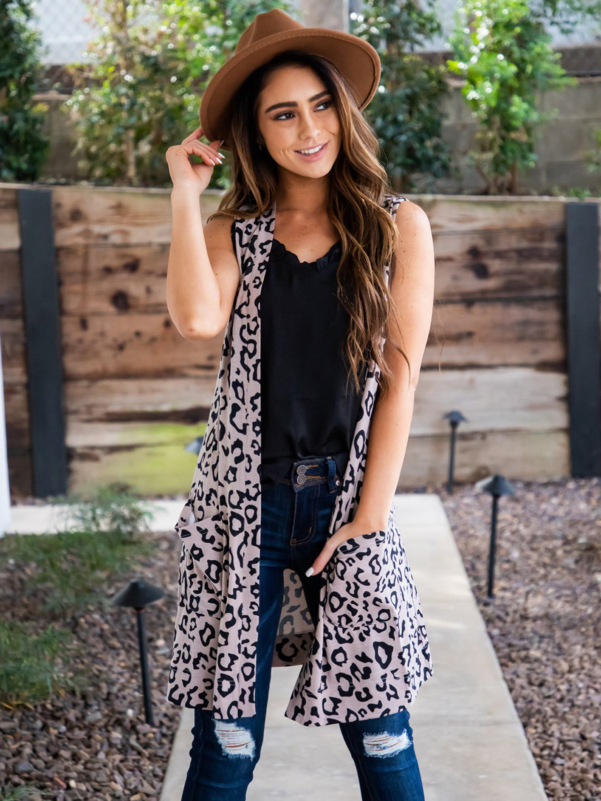 Kiara Vest - Taupe Leopard – Tickled Teal LLC