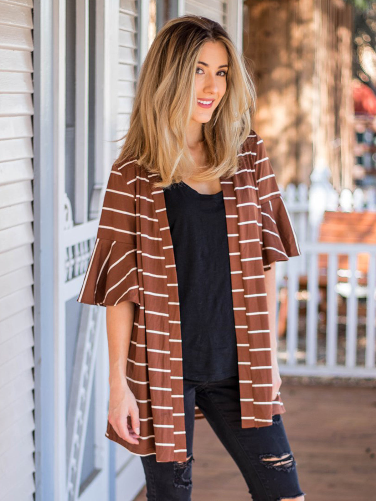 Stripe Flare Sleeve Kamdyn Cardigan – Tickled Teal LLC